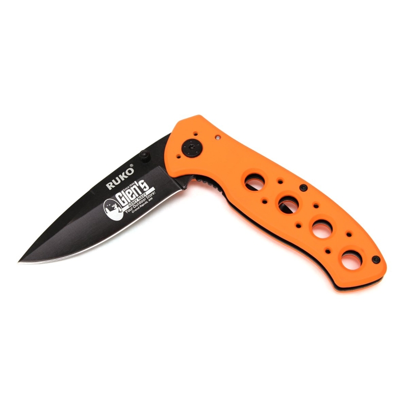 Ruko Glen's Branded Folding Knife - Blaze Orange at Glen's