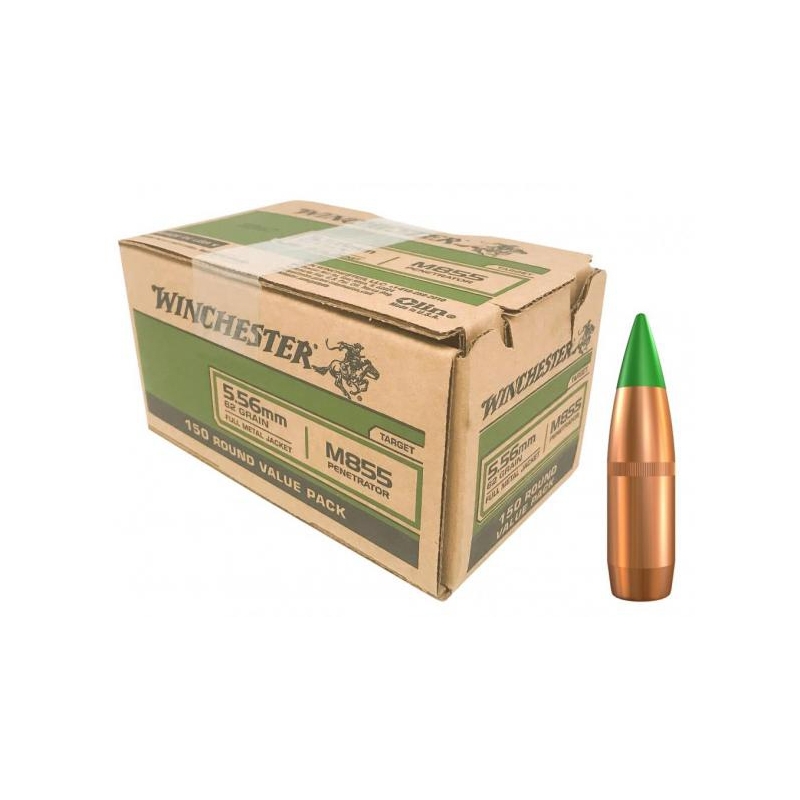 Winchester USA M855 5.56 NATO 62 Grain Steel Core Penetrator - 150 ...